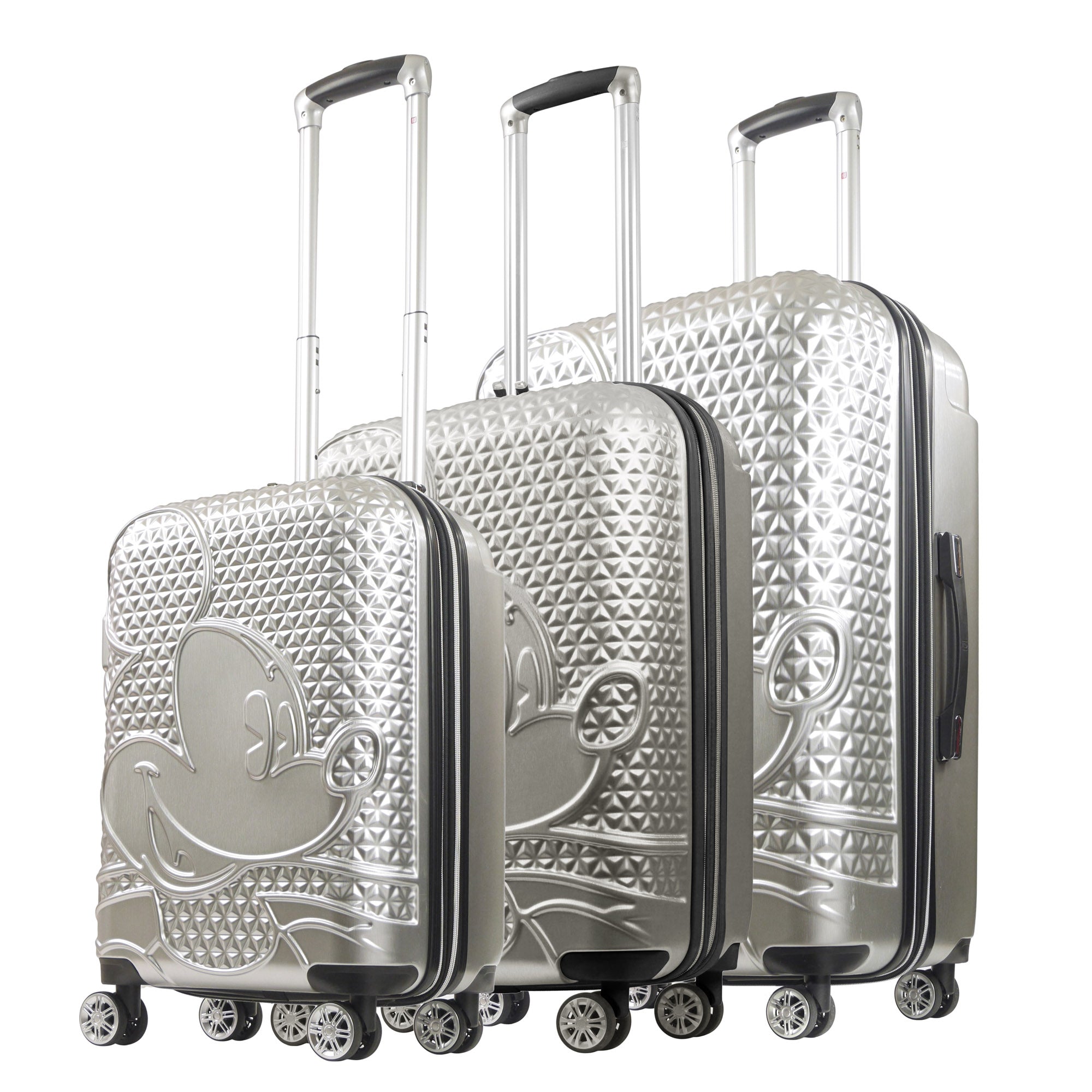 Disney Mickey Mouse Silver 3 Piece Rolling Suitcases Set